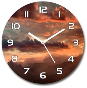 Wallmuralia Skleněné hodiny na stěnu Západ slunce hory fi 30 cm