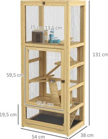 Klec pro křečka nebo myš PawHut, dřevěná pro malá zvířata, 5 úrovní s žebříkem, domeček, houpačka, odnímatelný tác, dávkovač vody, 54 x 38 x 131 cm, …