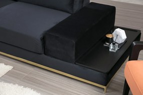 Atelier del Sofa 4-místná pohovka Line With Side Table - Black, Černá, Zlatá