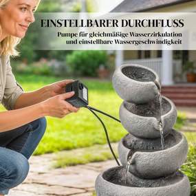 Venkovní fontána ze syntetické pryskyřice 4-stupňová zahradní fontána s LED osvětlením čerpadlo vzhled kamene 35 x 32 x 50 cm