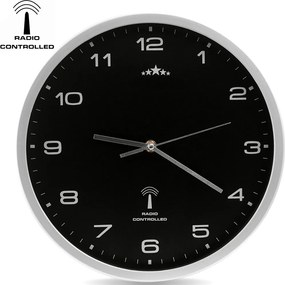 Nástěnné hodiny řízené rádiem černá/stříbrná Ø31cm