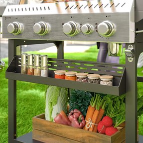 Outsunny Plynový gril, BBQ gril, 4 hlavní hořáky, 1 boční hořák, 1 udržovací plotna; 135 x 55 x 103 cm, černá