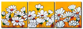Obraz Malované sedmikrásky (3-dílný) - krajina bílých květů na žlutém pozadí