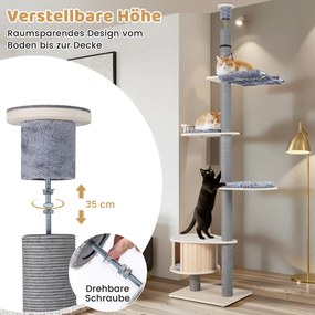 Costway 236-271 cm Stropní vysoké škrabadlo s houpací sítí a platformou