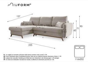 Světle šedá rozkládací rohová pohovka Miuform Scandic Lagom, levý roh