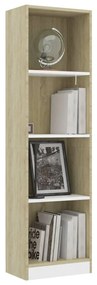 Knihovna Anabel - 4 police - bílá a dub sonoma | 40x24x142 cm