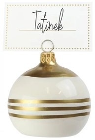 Skleněná vánoční ozdoba JMENOVKA se zlatými proužky - GLASSOR - 6 cm, bílá, zlatá