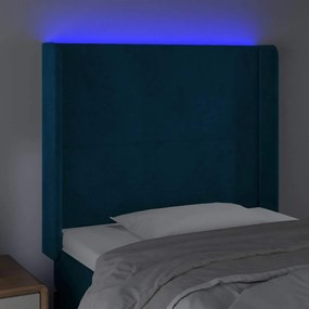 Čelo postele s LED tmavě modré 83 x 16 x 118/128 cm samet 3123802