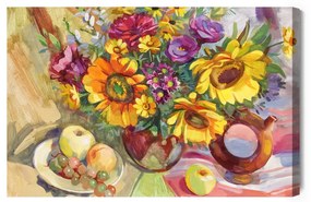 Obraz Květinová Kompozice Jako Malovaná Nedostatek Nedostatek Plátno Canvas 100x70
