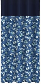 Modrý závěs s bílými a modrými květy a tmavě modrým lemem Šířka: 160 cm | Délka: 250 cm