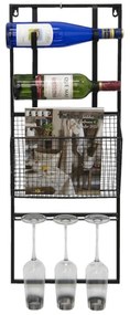 Černá kovová nástěnná police na víno a časopisy – 32x12x82 cm