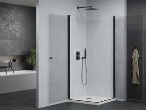 Mexen Pretoria Duo, 2-křídlý sprchový kout 90(dveře) x 90(dveře) x 190 cm, 6mm čiré sklo, černý profil + slim sprchová vanička 5cm, bílá, 852-090-090-70-02-4010B