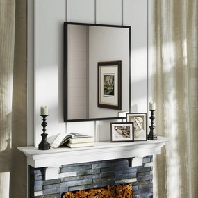 HOMCOM obdélné nástěnné zrcadlo 70 × 90 cm, černý rám z MDF — ideální do koupelny, obýváku nebo ložnice