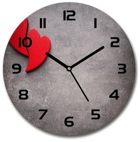 Wallmuralia Skleněné hodiny na stěnu Červená srdce fi 30 cm