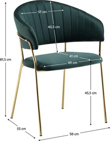 Designové jídelní křeslo DECO - Velvet látka, zelená / zlatá