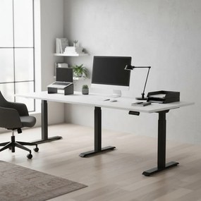 Výškově nastavitelný stůl OfficeTech Long, 240 x 80 cm, černá podnož, bílá