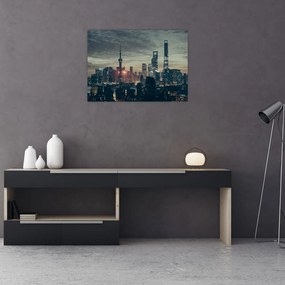 Skleněný obraz města za soumraku (70x50 cm)