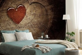 Samolepící tapeta srdce na pařezu - 150x100 cm