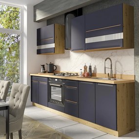 Kuchyňská linka GLAMOUR m | 275 cm | s pracovní deskou a soklem | modrá mat