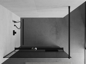 Mexen Kioto+, sprchová zástěna s poličkou a držákem na ručníky 130 x 200 cm, 8mm šedé sklo, černý profil, 800-130-121-70-40