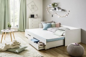 Dětská rozkládací  postel CINDY 90x200 cm s úložným prostorem bílá