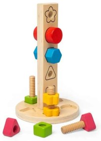Bigjigs Toys Dřevěná věž s maticemi a šrouby