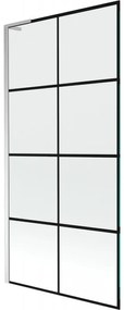 Mexen Next L, 1-křídlová vanová zástěna 90 x 150 cm, 6mm čiré sklo-černý vzor, ​​chromový profil, 895-090-000-03-77-01