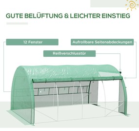 Outsunny polytunelový skleník 3,97x3x2m Walk-in, UV ochrana, rolovací kryty, ocel, zelený| Aosom