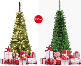 Costway 135 cm úzký vánoční stromek s teplými bílými LED světly umělý vánoční