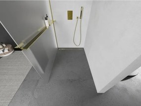 Mexen Kioto+ L, sprchová zástěna Walk-In s poličkou a věšákem 100 x 200 cm, 8mm sklo námraza, zlatý lesklý profil, 800-100-123-50-30