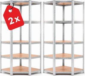 Regál 180x90x40 cm rohový zinkovaný 5-policový, nosnost 875 kg - 2ks