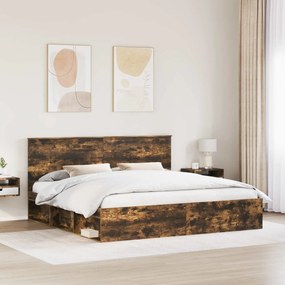 Rám postele Kouřový dub 200 x 200 cm Masivní borové dřevo 3410969