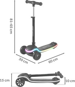 Ricokids Leddi tříkolová LED balanční koloběžka pro děti - černá