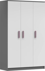IDZ Šatní skříň SMYK II 3D 19, 120 cm Bílá + Grafit / Barevné úchytky Barva: Fialová