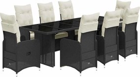 9dílný zahradní bistro set s poduškami černý polyratan 3277291