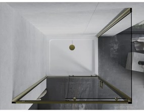 Mexen Apia rozsouvací sprchový kout 140 x 90 cm, Průhledné, Zlatá + sprchová vanička Flat, Bílá- 840-140-090-50-00-4010G