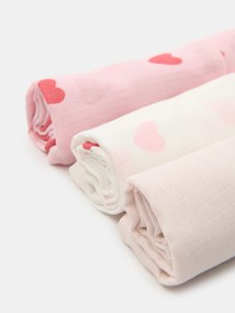 Sinsay - Sada mušelínových plenek se vzorem srdíček - pastelová růžová