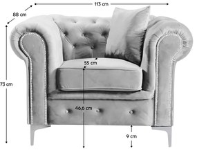 Kondela Luxusní křeslo, světle šedá Velvet látka, ROMANO