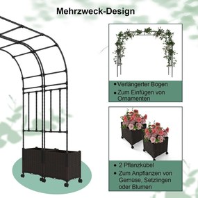 Costway Zahradní oblouk mřížovina s 2 truhlíky venkovní pergola mřížovina kovový