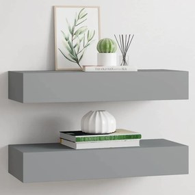 Nástěnné police se zásuvkou 2 ks šedé 60 x 23,5 x 10 cm MDF 330260