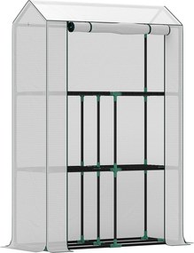 Zelený dům Outsunny se policemi a rolovacími dveřmi, zimní ocelový rám, skleník pro balkon, zahradu, rajčatový skleník s UV ochranou 100x40x150cm, skl