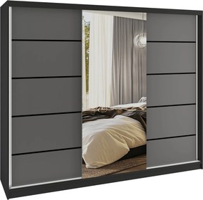 Šatní skříň SERENITY 232 cm Belini černý mat / šedý mat s posuvnými dveřmi a zrcadlem  MBP SERENITY SZP8/0/B/SR/0/HIAL