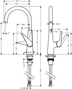 Hansgrohe Talis M51, páková dřezová baterie 260 s otočným výtokem, chromová, 72810000