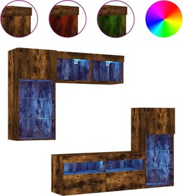 5dílná obývací stěna s LED kouřový dub kompozitní dřevo 3216729