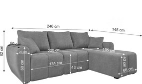 Rozkládací oboustranná sedací souprava do L SEVIO 246x145 cm, tmavě šedá + 2 polštářky ZDARMA