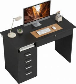 HOMCOM Moderní psací stůl s 5 zásuvkami, velkou pracovní plochou, 1 otevřenou přihrádkou, zamykatelnou zásuvkou, 110 x 50 x 76 cm, černý