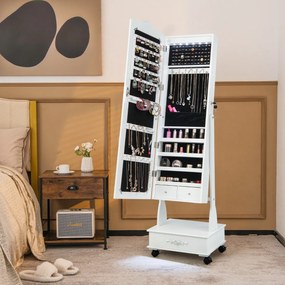 Costway Zrcadlová skříňka na šperky s celoplošným zrcadlem a zásuvkami a LED
