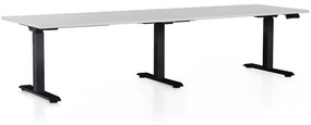 Výškově nastavitelný stůl OfficeTech Long, 260 x 80 cm, černá podnož, světle šedá