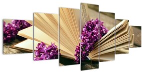Obbraz knihy a fialové květiny (210x100 cm)