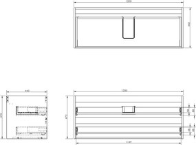 Mexen Orio, koupelnová skříňka 120 cm, 2 zásuvky, šedá matná, 91A10-12047-2-BFF62